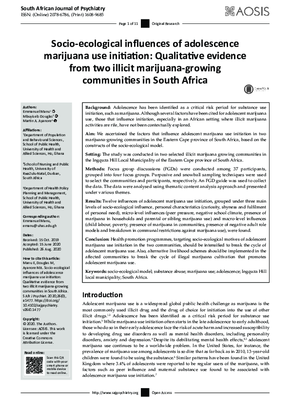 (PDF) Socio-ecological influences of adolescence marijuana use ...