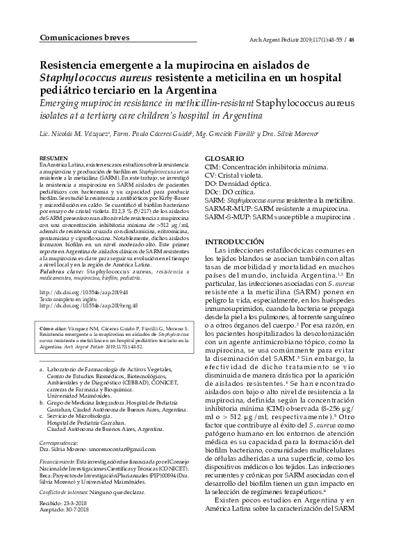 (PDF) Resistencia emergente a la mupirocina en aislados de Staphylococcus aureus resistente a ...