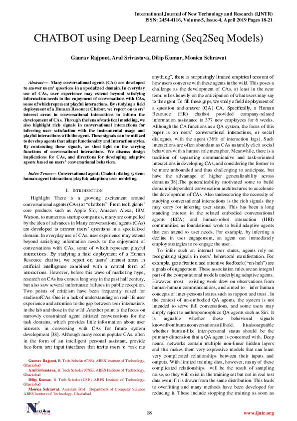 Pdf Chatbot Using Deep Learning Seq2seq Models