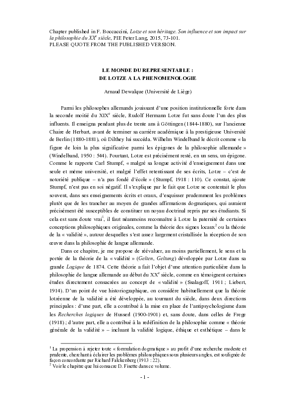 (PDF) Le monde du représentable : de Lotze à la phénoménologie