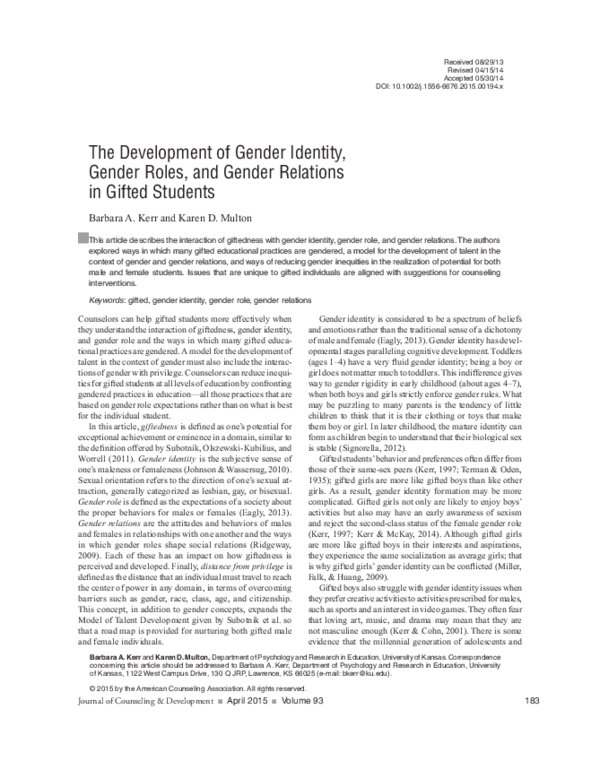 (PDF) The Development of Gender Identity, Gender Roles, and Gender ...