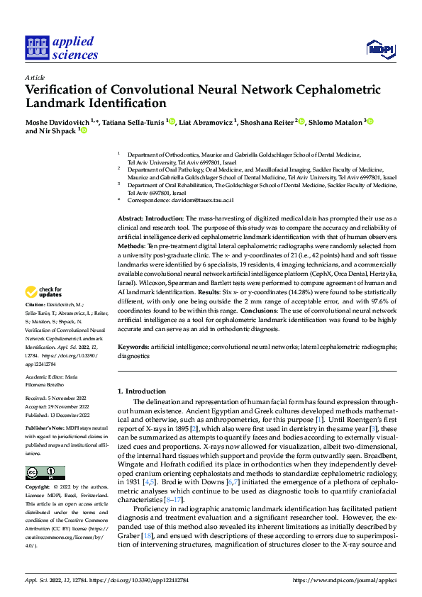 (PDF) Verification of Convolutional Neural Network Cephalometric Landmark Identification