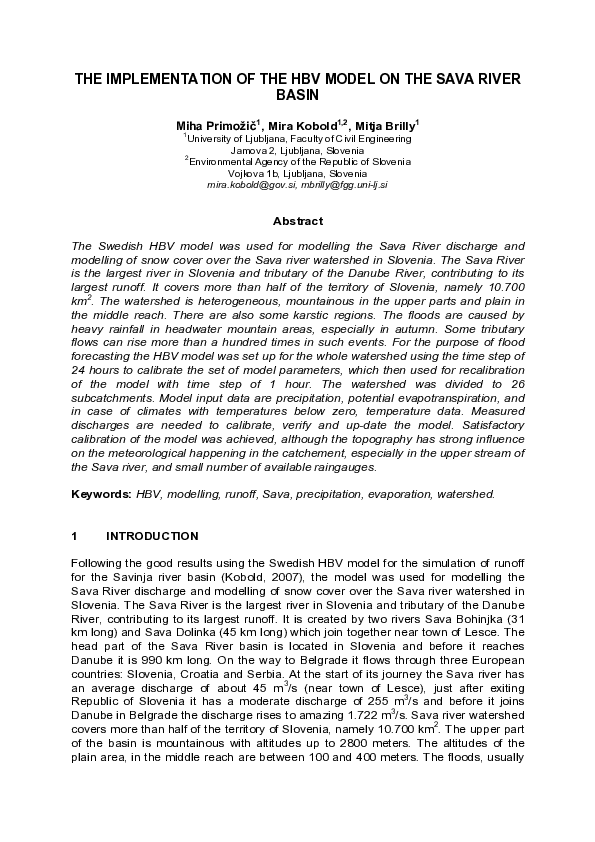 (PDF) The implementation of the HBV model on the Sava River Basin