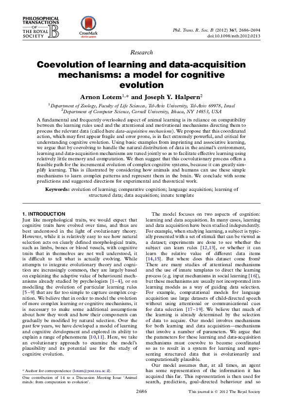 (PDF) Coevolution of learning and data-acquisition mechanisms: a model for cognitive evolution
