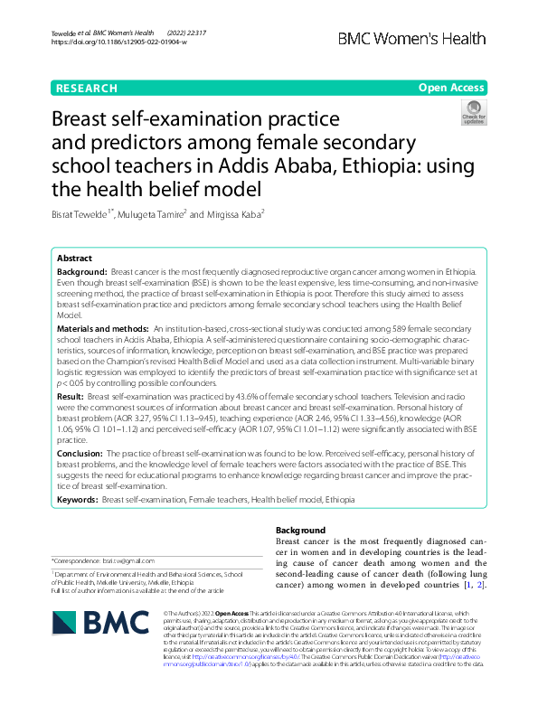 (PDF) Breast self-examination practice and predictors among female ...