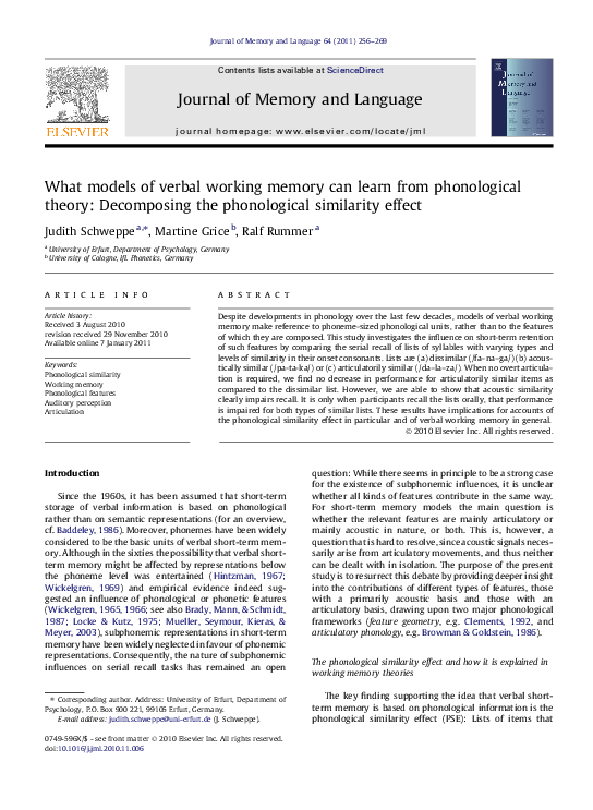 Pdf What Models Of Verbal Working Memory Can Learn From Phonological