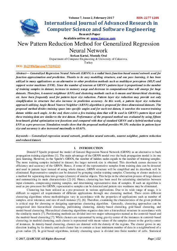 (PDF) New Pattern Reduction Method for Generalized Regression Neural Network