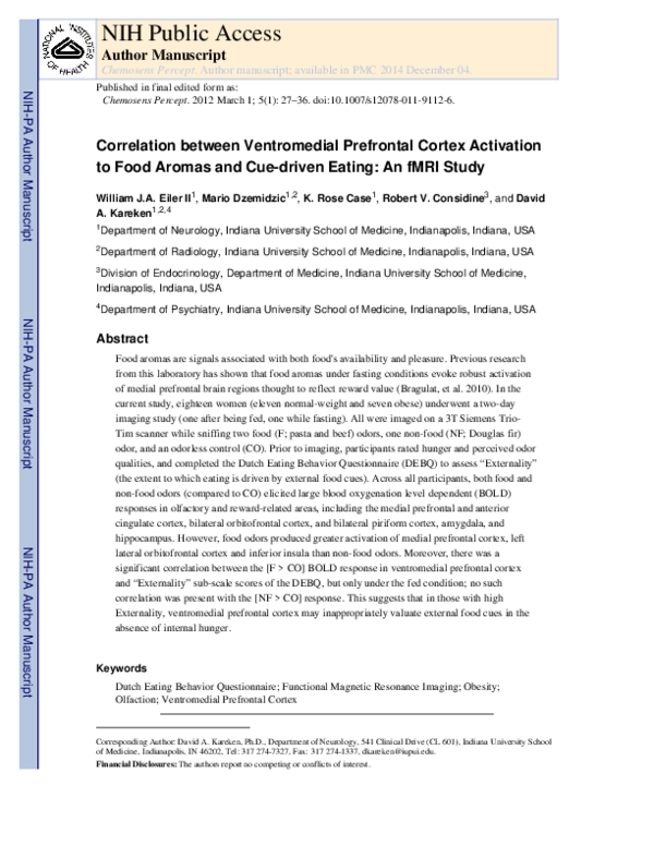 (PDF) Correlation between Ventromedial Prefrontal Cortex Activation to ...