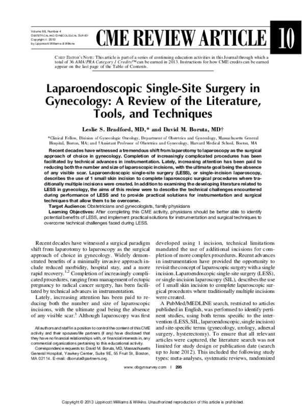 (PDF) Laparoendoscopic single-site surgery in gynecology