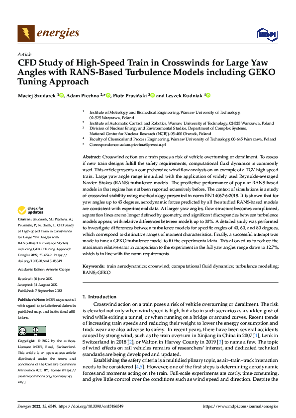 (PDF) CFD Study of High-Speed Train in Crosswinds for Large Yaw Angles ...