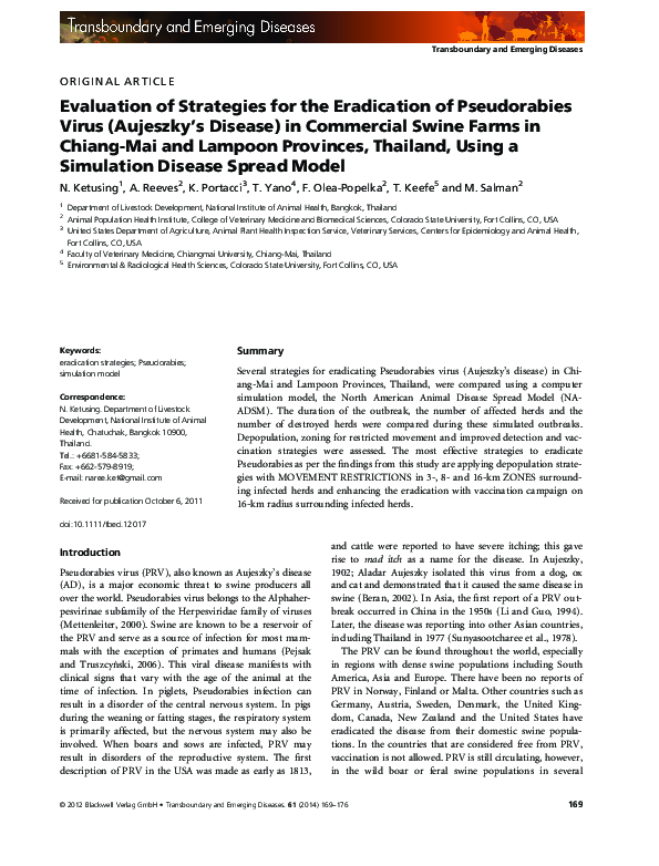 (PDF) Evaluation of Strategies for the Eradication of Pseudorabies Virus (Aujeszky's Disease) in ...
