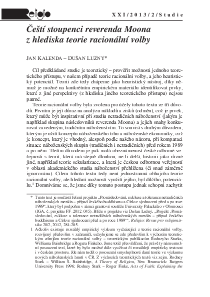 (PDF) Čeští stoupenci reverenda Moona z hlediska teorie racionální ...