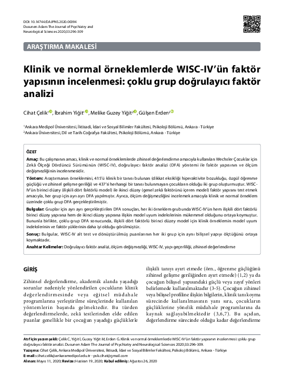 (PDF) Examining the factor structure of the WISC-IV in clinical and ...