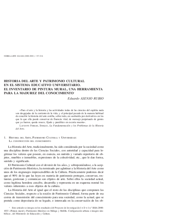(PDF) Historia del arte y patrimonio cultural en el sistema educativo universitario: el ...