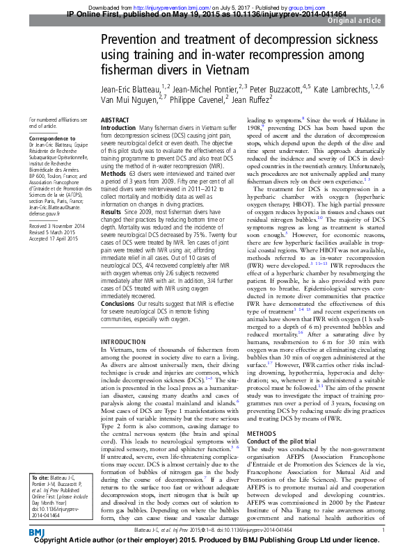 (PDF) Prevention and treatment of decompression sickness using training ...