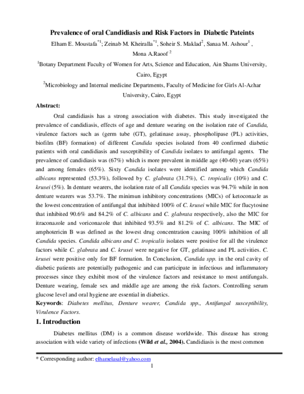 (PDF) Prevalence of oral Candidiasis and Risk Factors in Diabetic Pateints