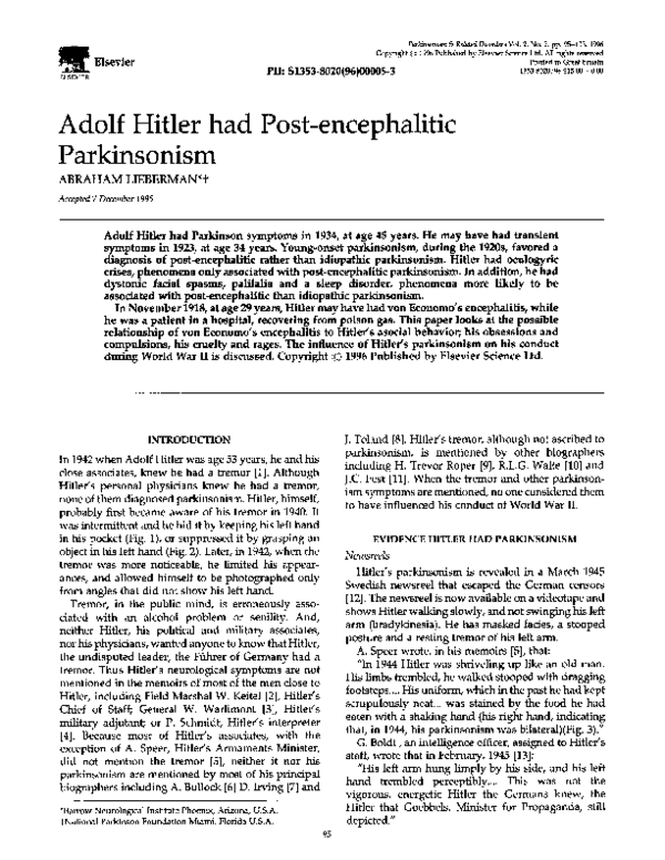 (PDF) Adolf Hitler had post-encephalitic Parkinsonism