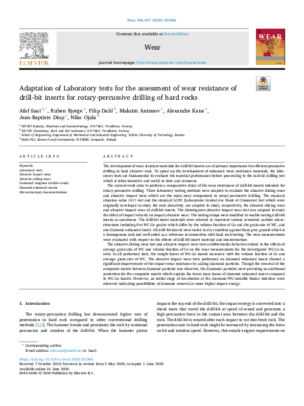 (PDF) Adaptation of Laboratory tests for the assessment of wear ...