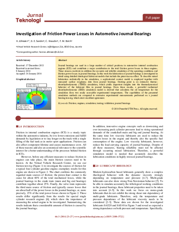 (PDF) Investigation of Friction Power Losses in Automotive Journal Bearings