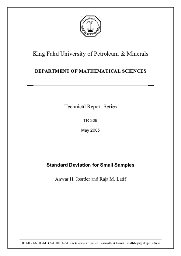(PDF) Standard Deviation for Small Samples
