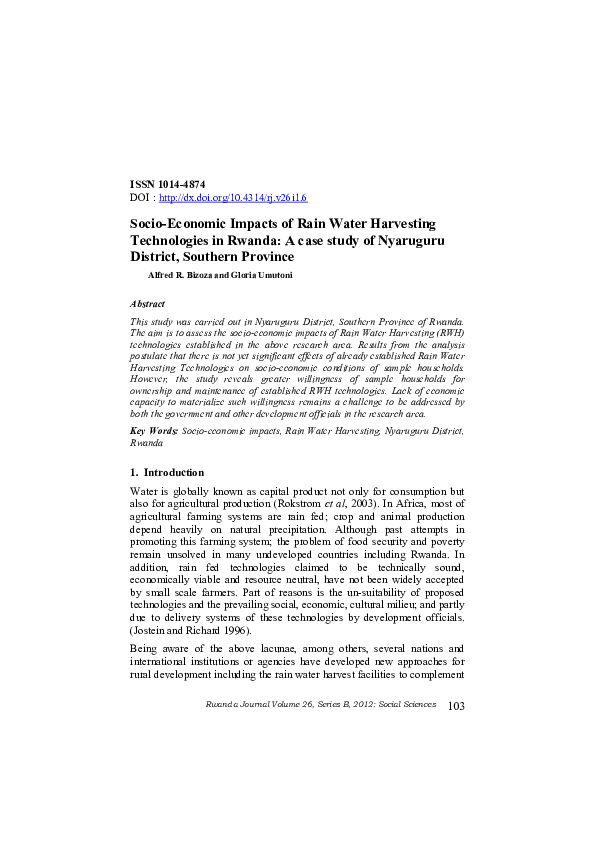 (PDF) Socio-Economic Impacts of Rain Water Harvesting Technologies in ...