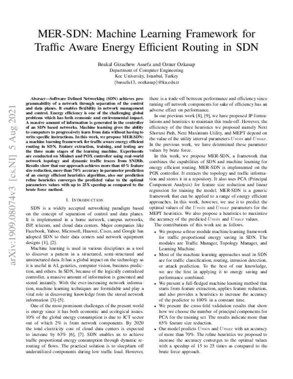 (PDF) MER-SDN: Machine Learning Framework for Traffic Aware Energy ...