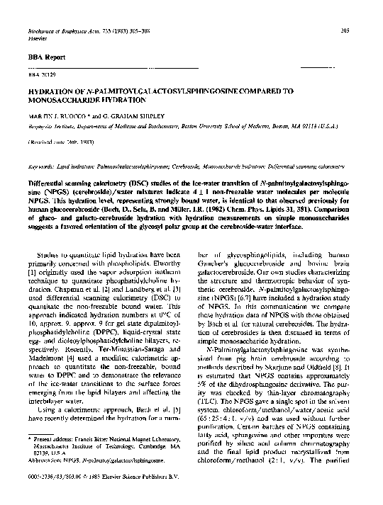 (PDF) Hydration of N-palmitoylgalactosylsphingosine compared to ...
