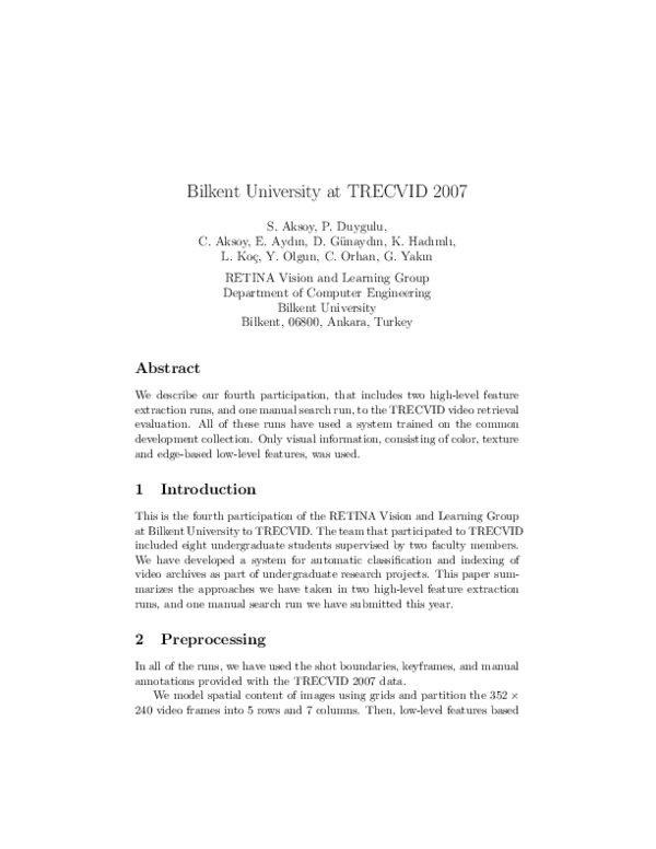 (PDF) Bilkent University at TRECVID 2007