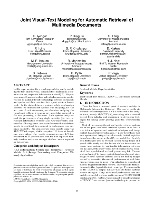 (PDF) Joint visual-text modeling for automatic retrieval of multimedia ...