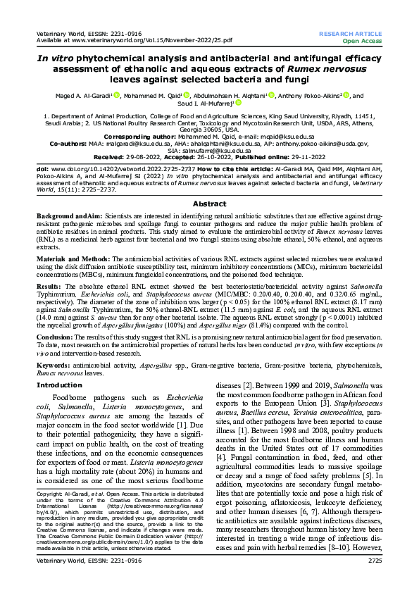 (PDF) In vitro phytochemical analysis and antibacterial and antifungal efficacy assessment of ...