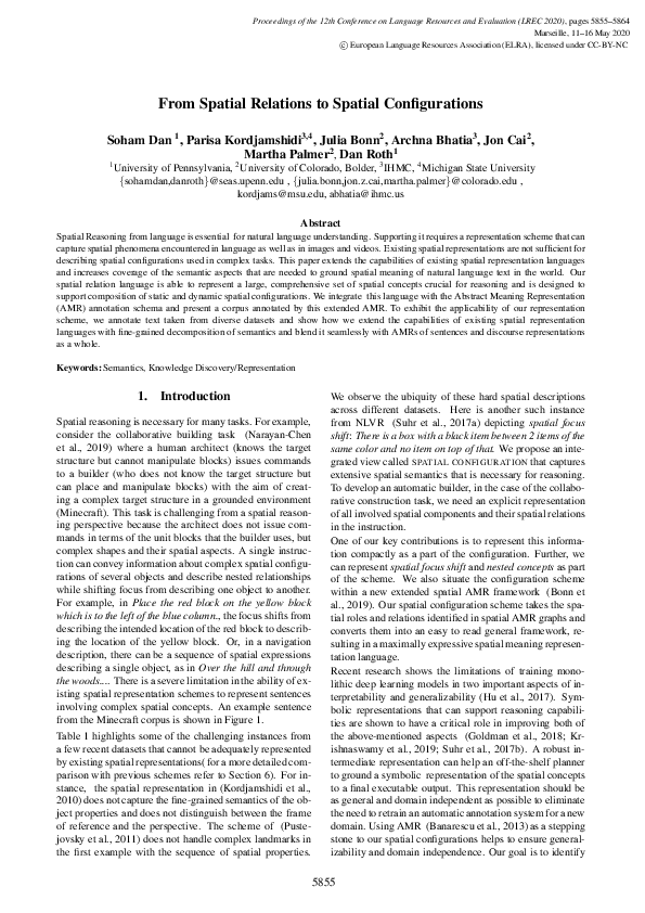 Pdf From Spatial Relations To Spatial Configurations Parisa Kordjamshidi