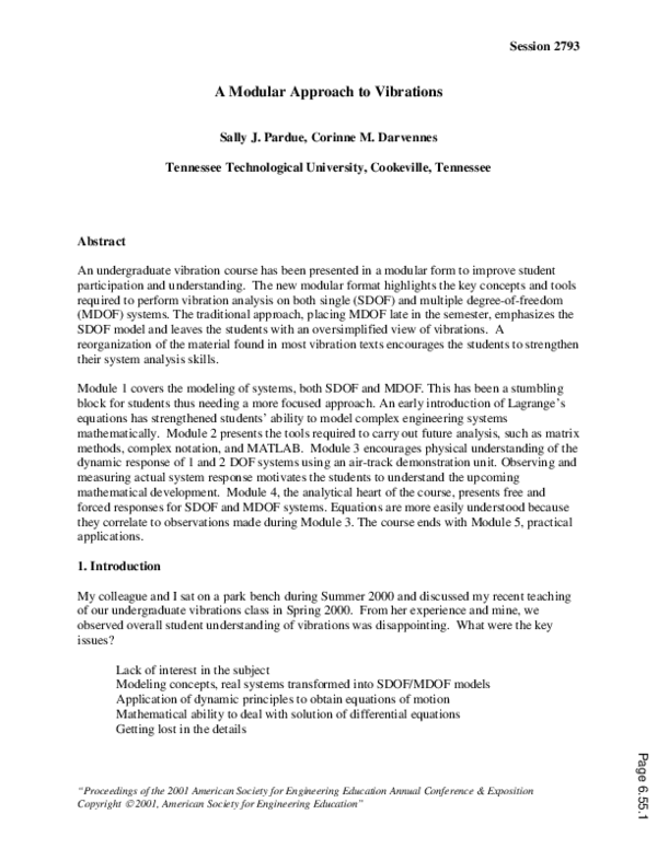 (PDF) A Modular Approach To Vibrations