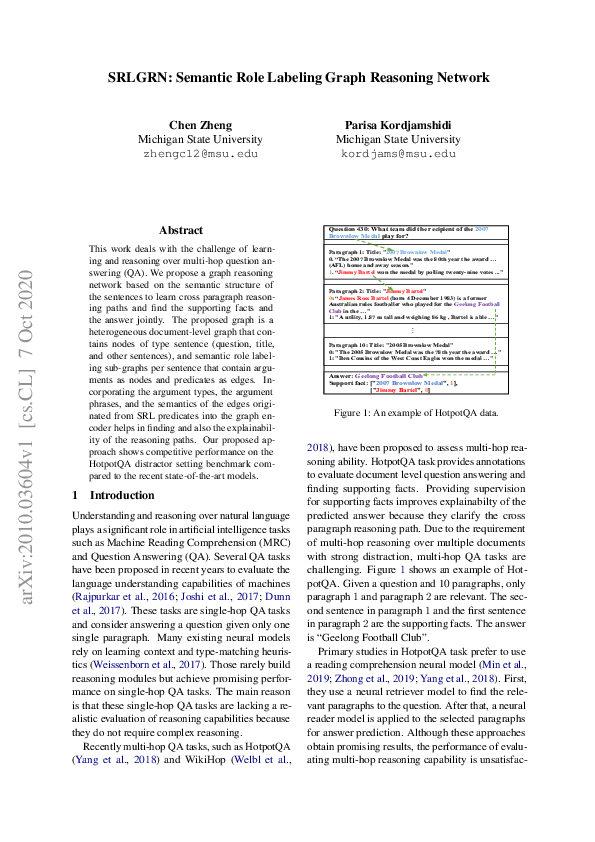(PDF) SRLGRN: Semantic Role Labeling Graph Reasoning Network | Parisa Kordjamshidi - Academia.edu