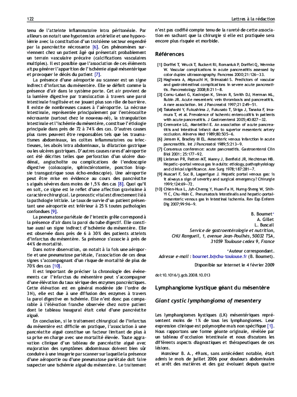 (PDF) Lymphangiome kystique géant du mésentère