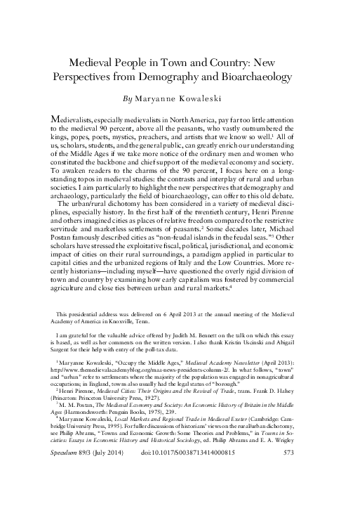 (PDF) Medieval People in Town and Country: New Perspectives from ...