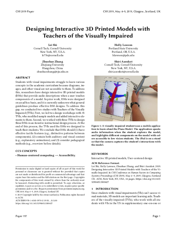 (PDF) Designing Interactive 3D Printed Models with Teachers of the Visually Impaired