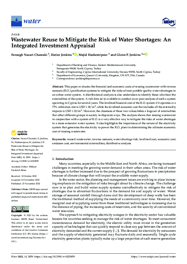 (PDF) Wastewater Reuse to Mitigate the Risk of Water Shortages: An Integrated Investment Appraisal