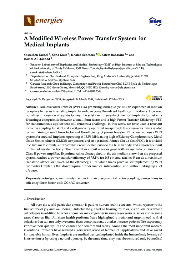 (PDF) A Modified Wireless Power Transfer System for Medical Implants | Khaled Sedraoui ...