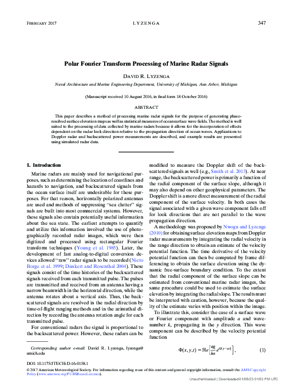 (PDF) Polar Fourier Transform Processing of Marine Radar Signals