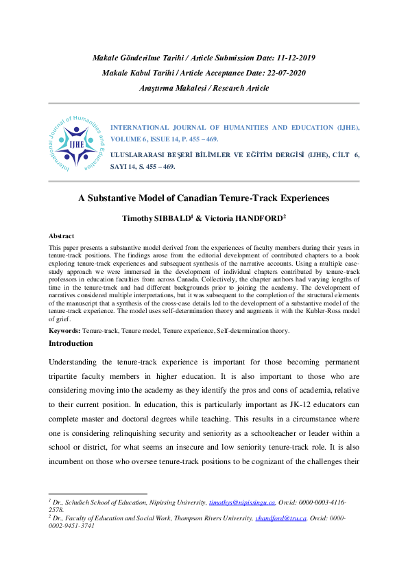 (PDF) A Substantive Model of Canadian Tenure-Track Experiences