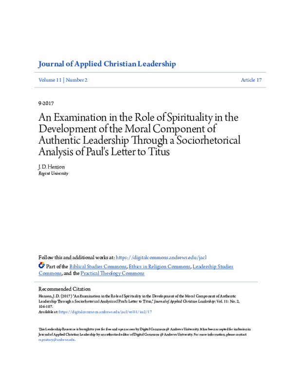 (PDF) An Examination of the Role of Spirituality in the Development of ...