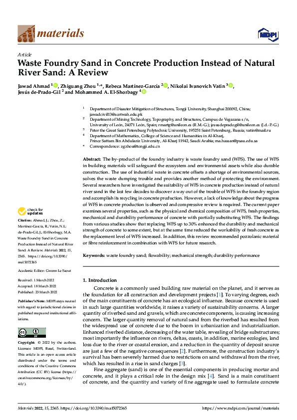 (PDF) Waste Foundry Sand in Concrete Production Instead of Natural ...