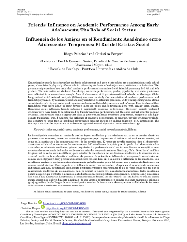 (PDF) Friends' Influence on Academic Performance Among Early ...