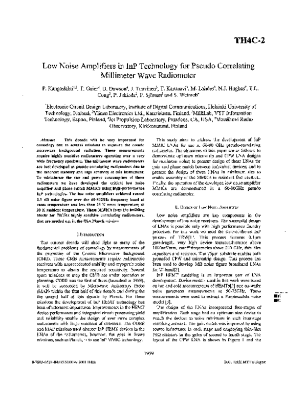 (PDF) Low noise amplifiers in InP technology for pseudo correlating millimeter wave radiometer