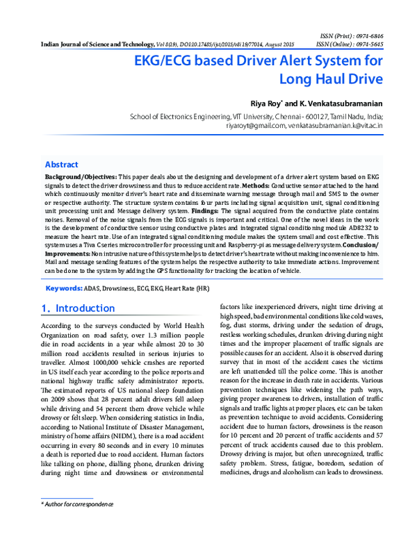(PDF) EKG/ECG based Driver Alert System for Long Haul Drive