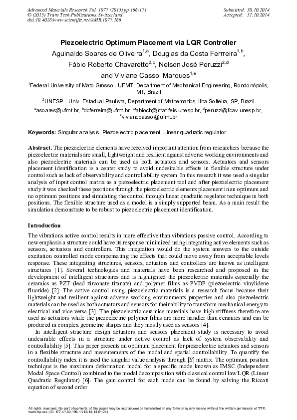 (PDF) Piezoelectric Optimum Placement via LQR Controller