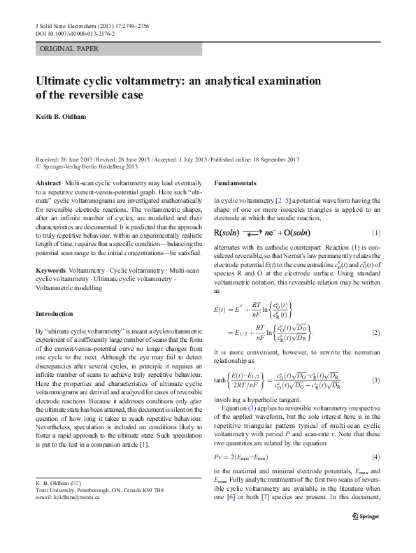 (PDF) Ultimate cyclic voltammetry: an analytical examination of the ...