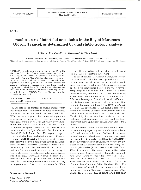 (PDF) Food Sources of Intertidal Nematodes Analyzed by Isotopes