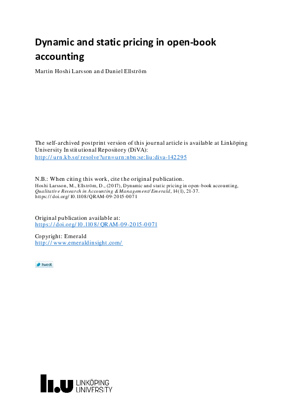(PDF) Dynamic and static pricing in open-book accounting