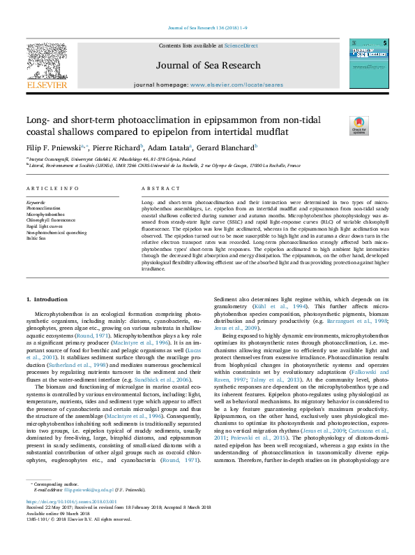 (PDF) Long- and short-term photoacclimation in epipsammon from non ...